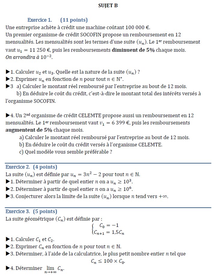 MathBox - Devoir sur les suites géométriques : Sujet B