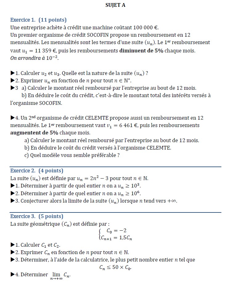MathBox - Correction du devoir sur les suites géométriques : Sujet A