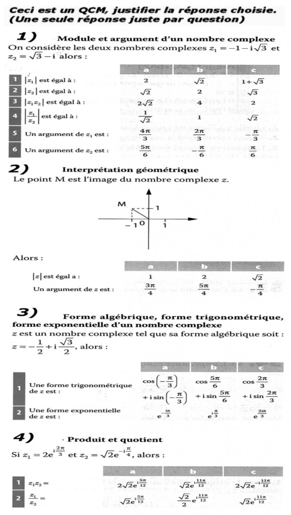 MathBox - TSTI2D: DM sur les nombres complexes en QCM MathBox - TSTI2D: DM sur les nombres complexes en QCM
