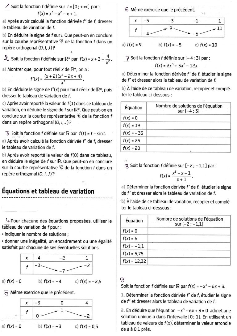 MathBox - Exercices: Etude et tableau de variation, résolution ... MathBox - Exercices: Etude et tableau de variation, résolution ...