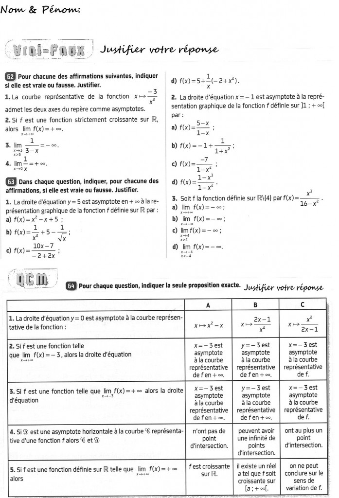 MathBox - V ou F & Q C M : Limites et asymptotes