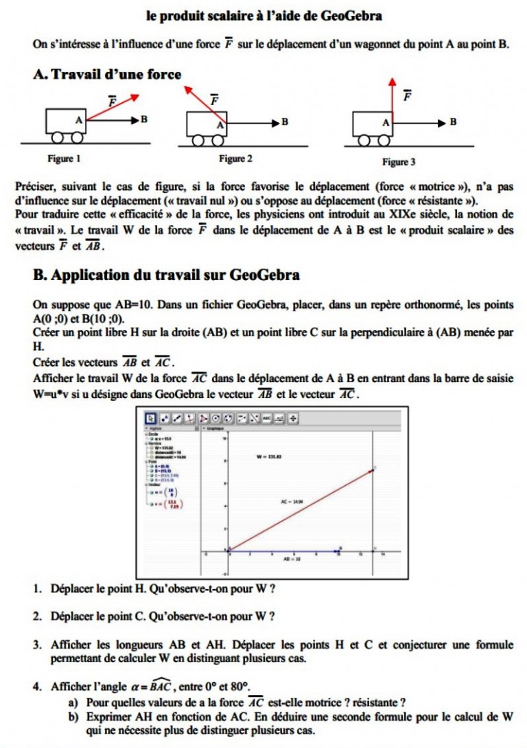 MathBox - Le produit scalaire: Notion de travail sur Géogèbra